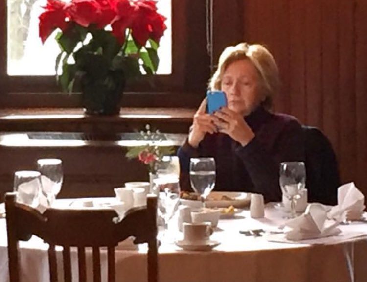 Table for one: Hillary spotted having breakfast alone ...