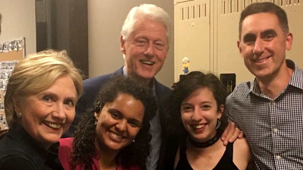PHOTO: Bill Clinton poses with hand around woman's neck at movie ...